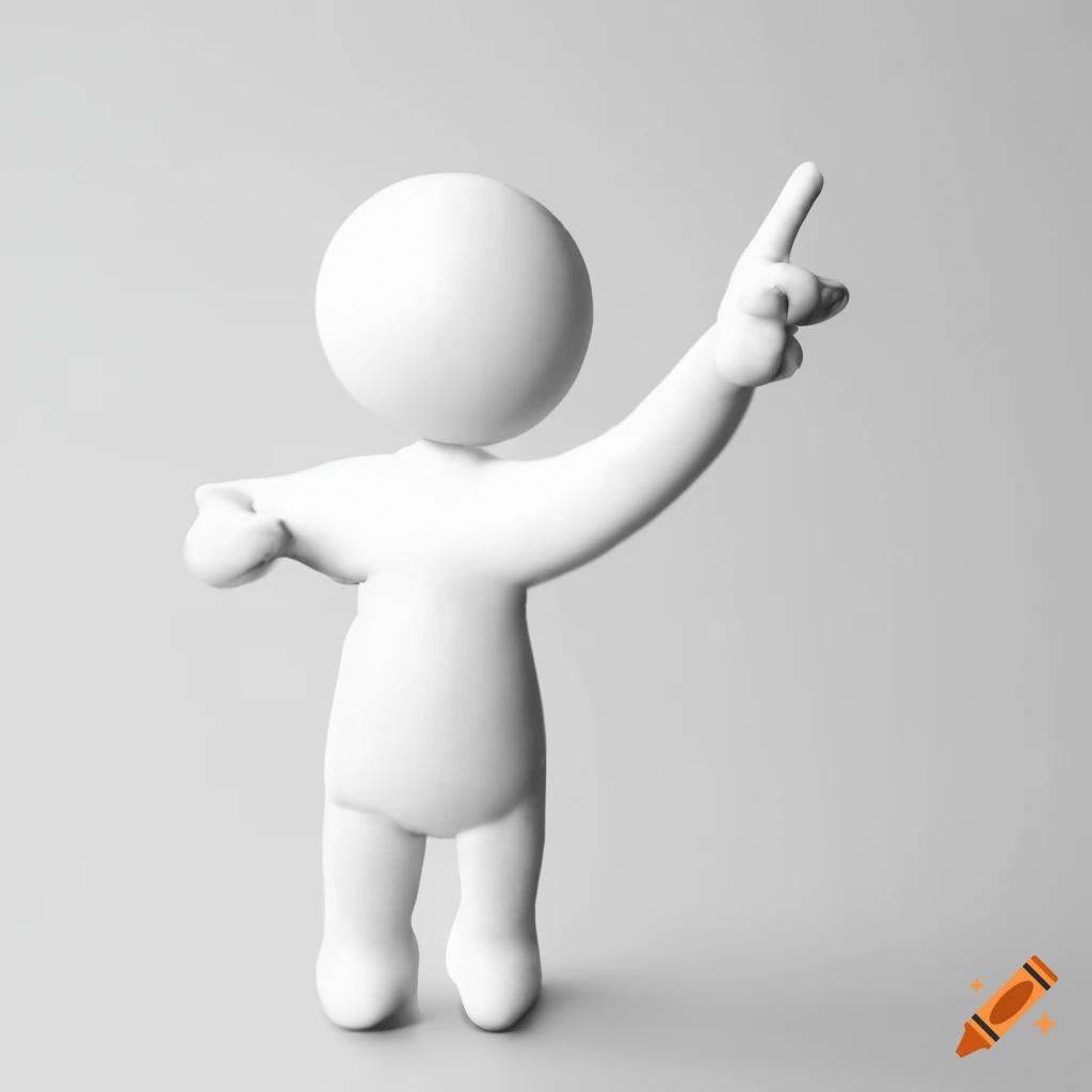 Simple white stickfigure pointing finger in the air on Craiyon