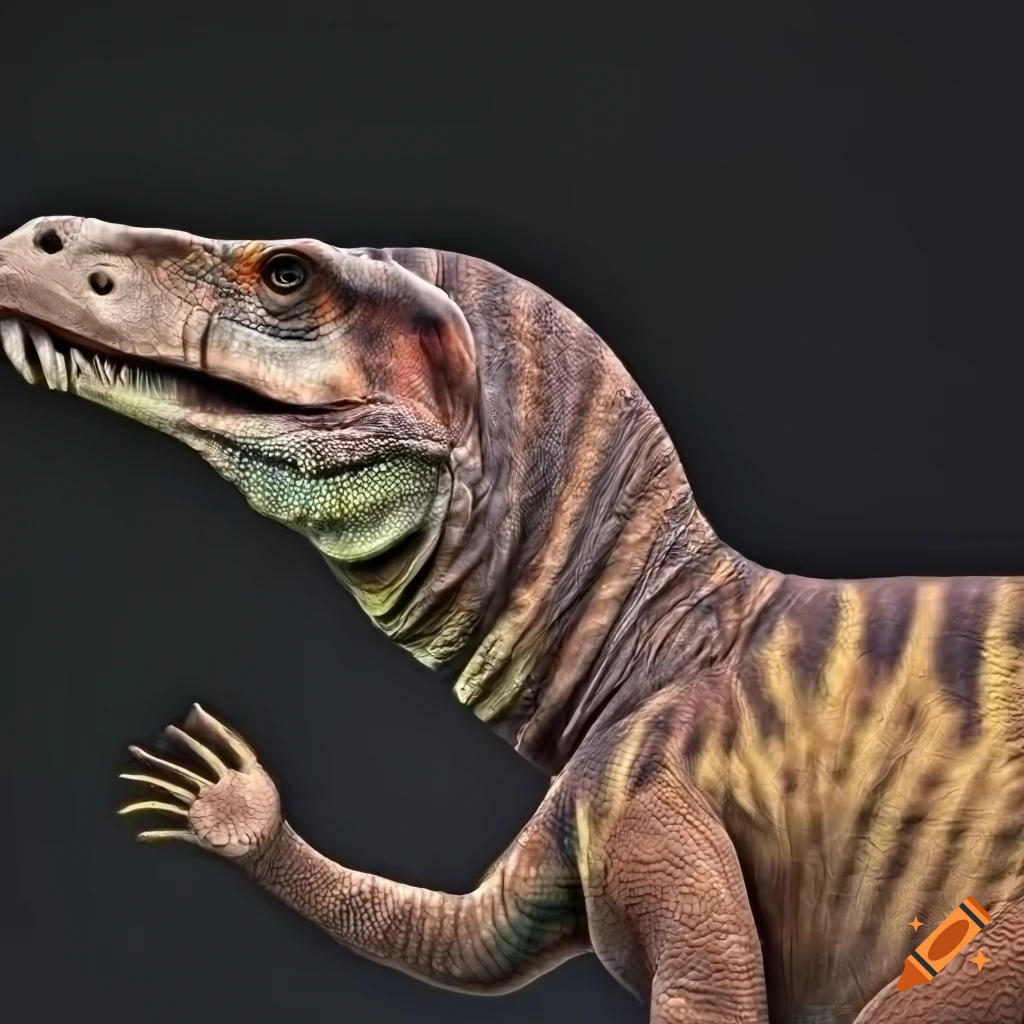 Hefty Iguanodon dinosaur with intricate motley color pattern in British ...