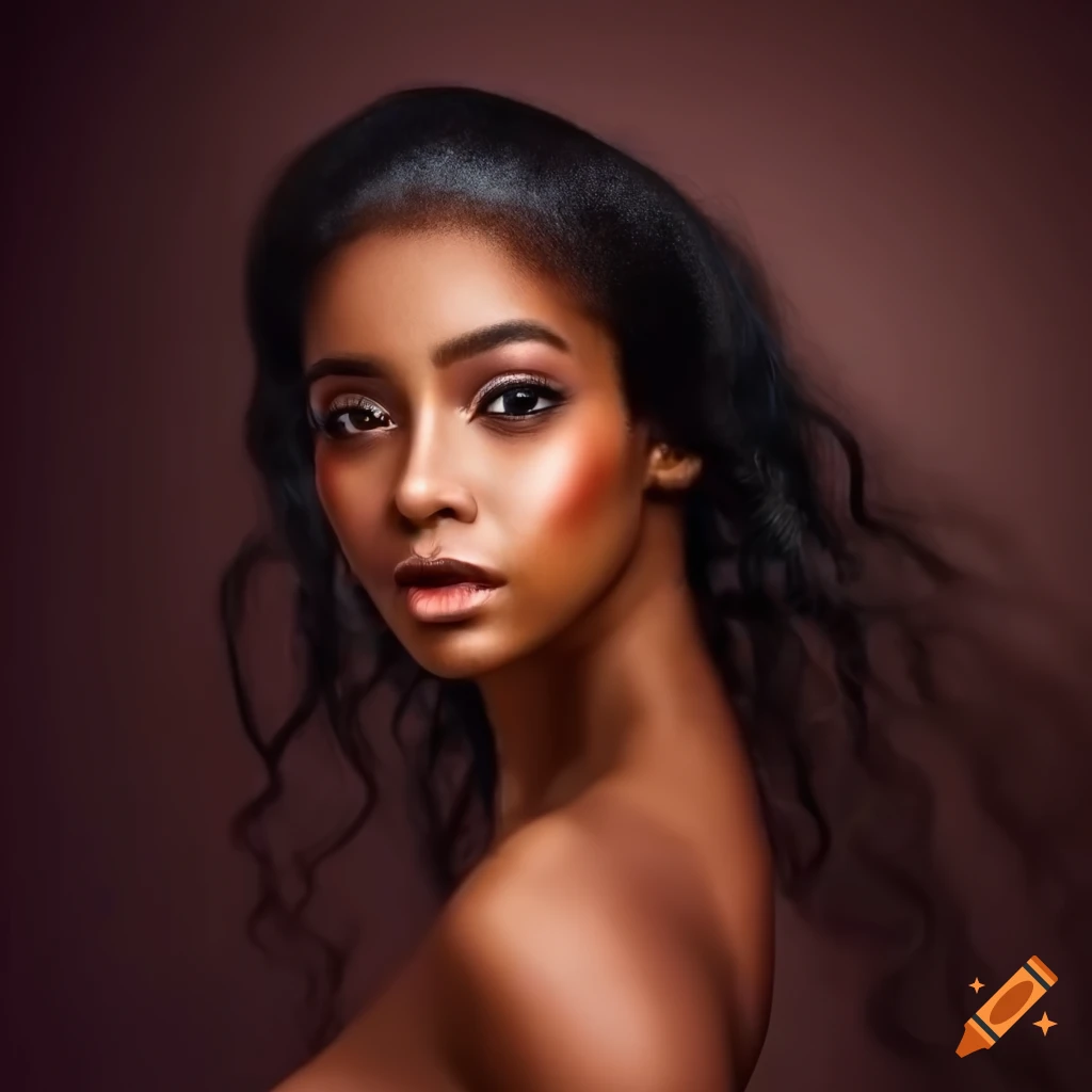 Confidently posing brown-skinned model with vibrant hair and festive ...