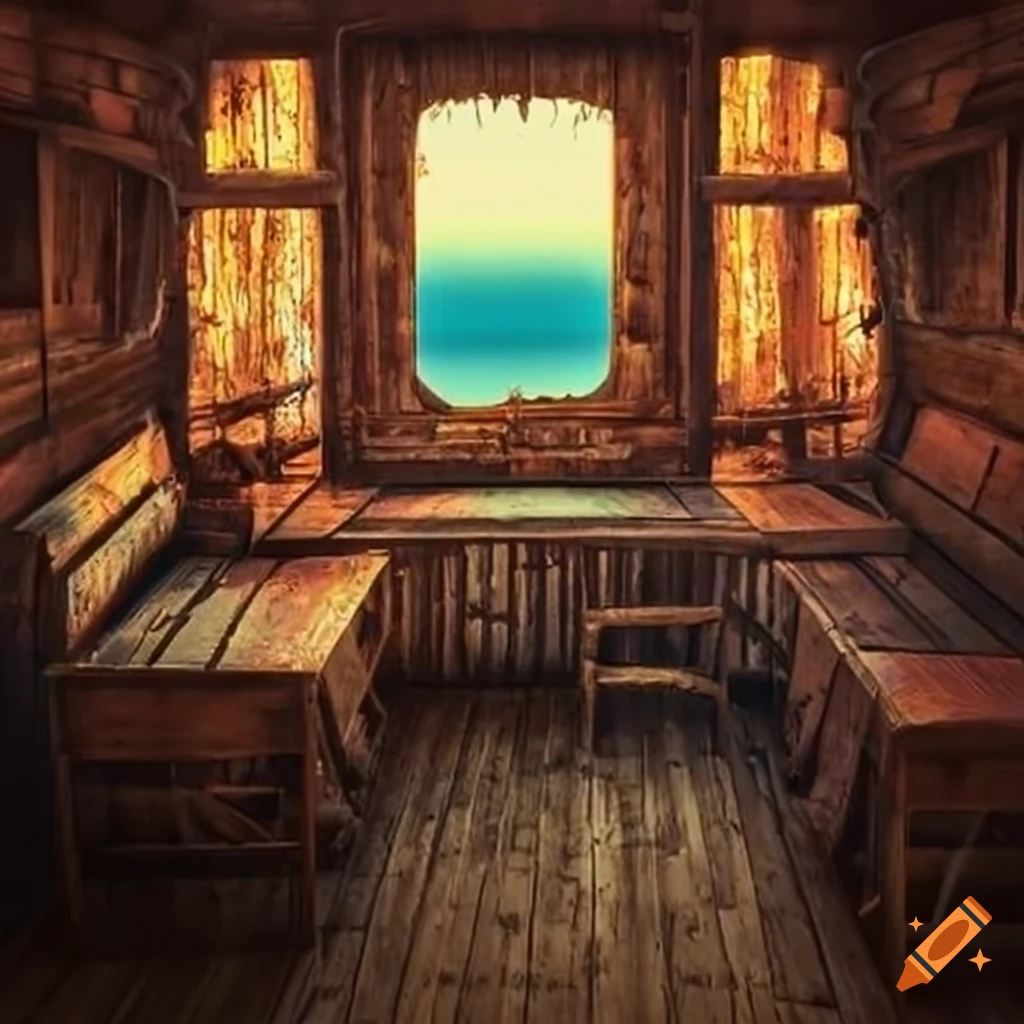 Rusty ship cabin room with ocean view on Craiyon