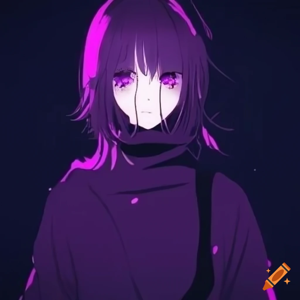 Minimalistic black and violet anime character standing backward