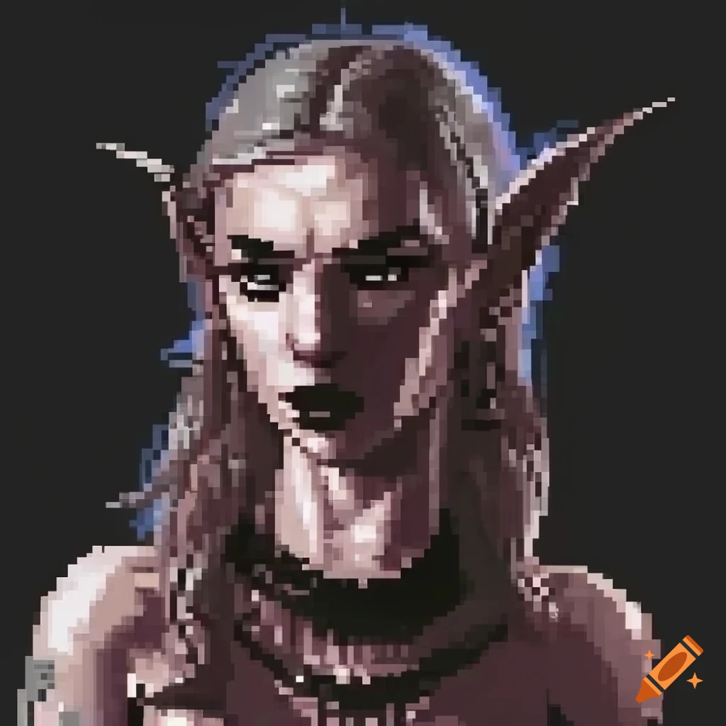 Pixel art portrait of a female goth elf in old school computer ...