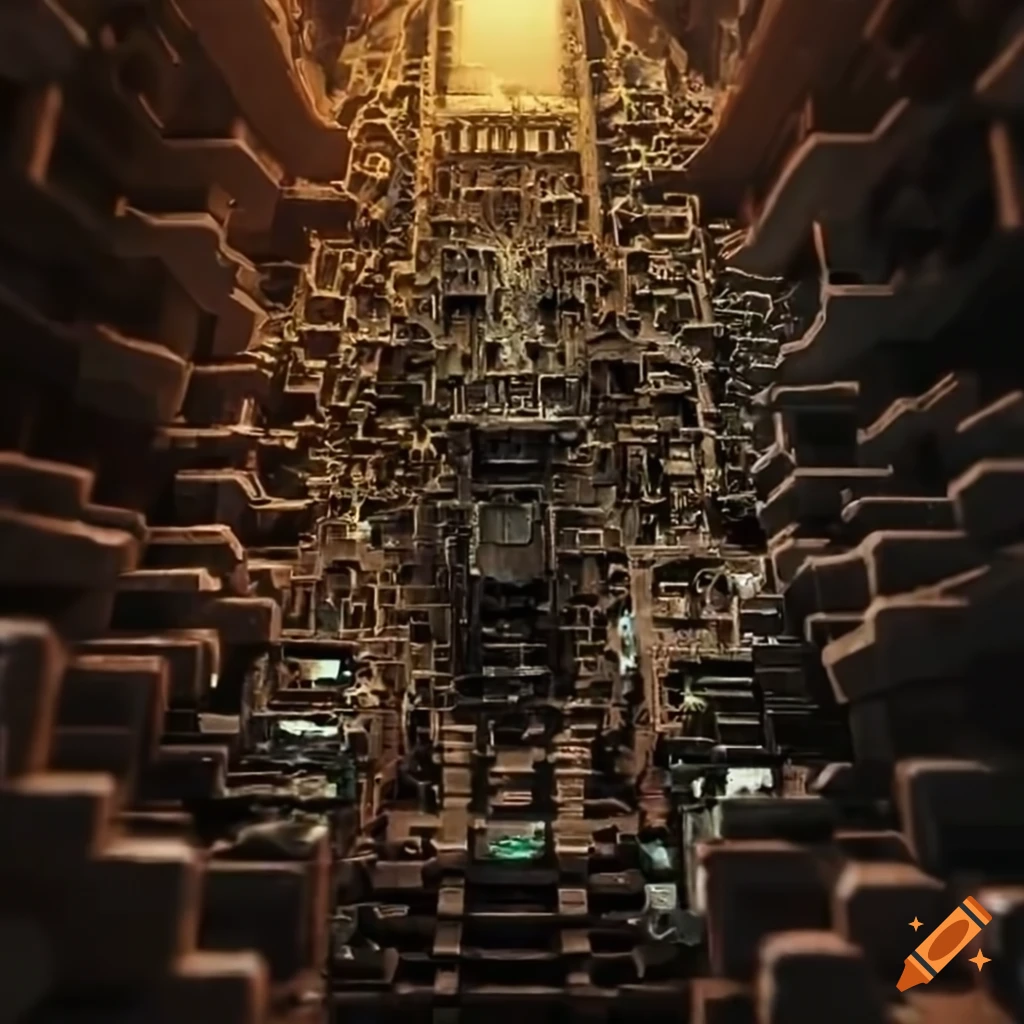 Intricate post-apocalyptic robotic metallic maze on Craiyon