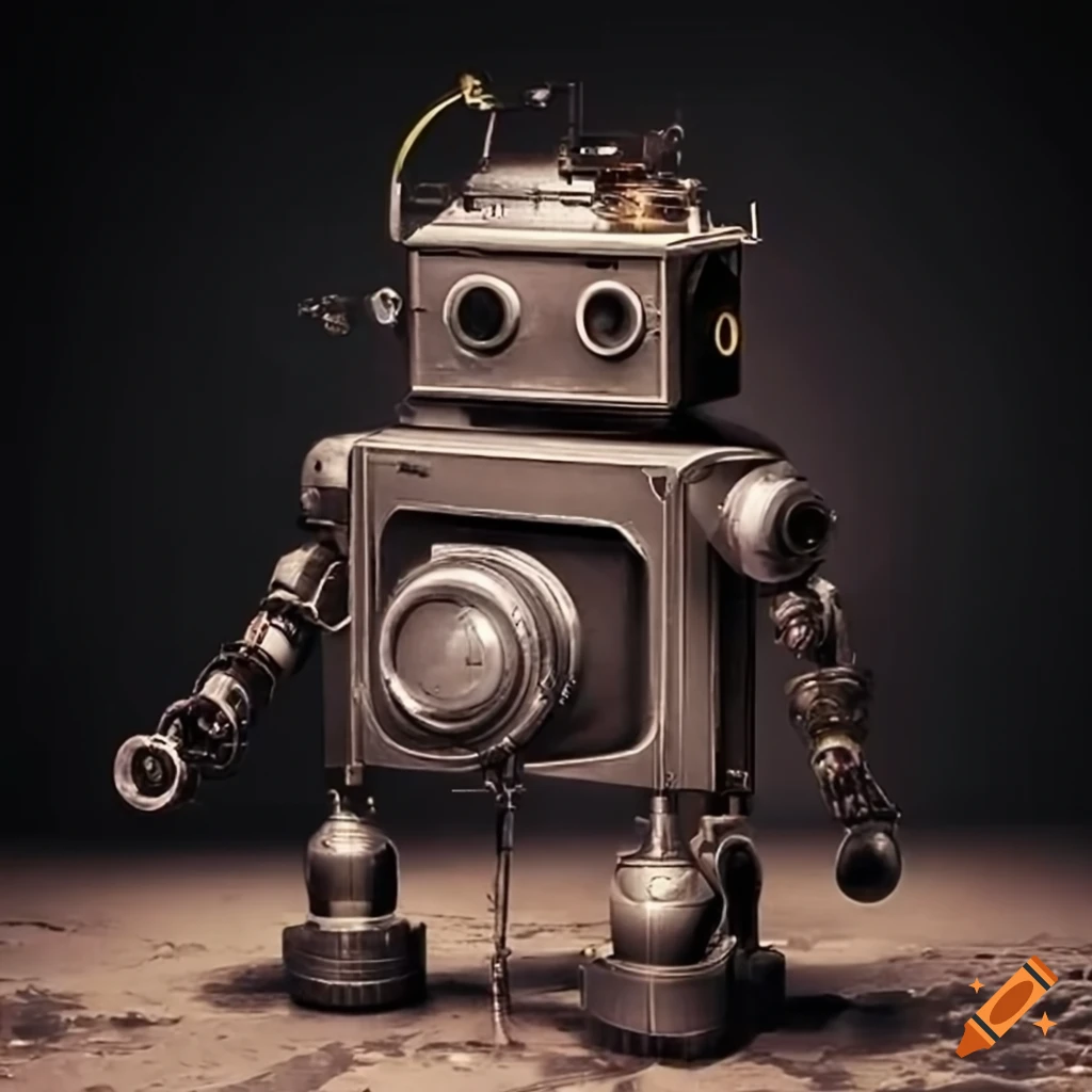 Vintage sci-fi robots in a lunar mining operation in 1890 on Craiyon