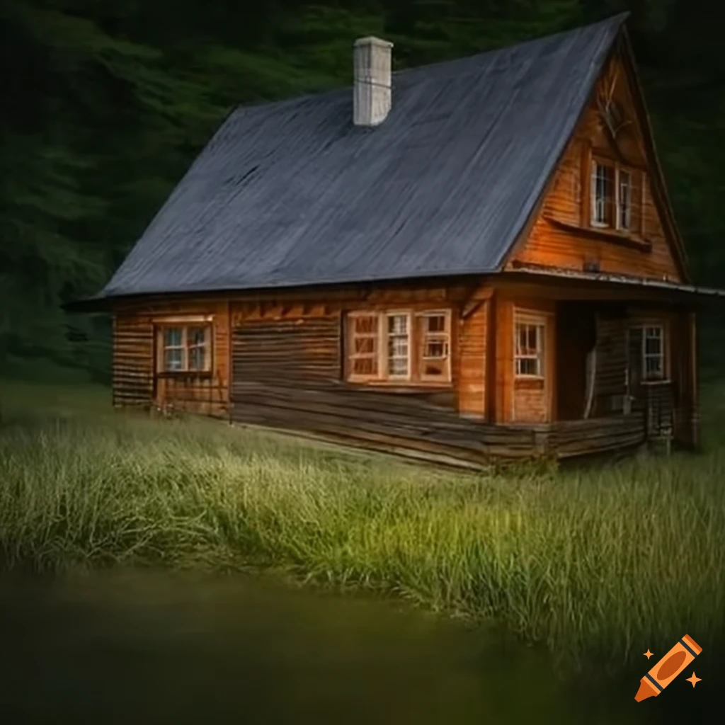 Wooden house roof at night in the countryside