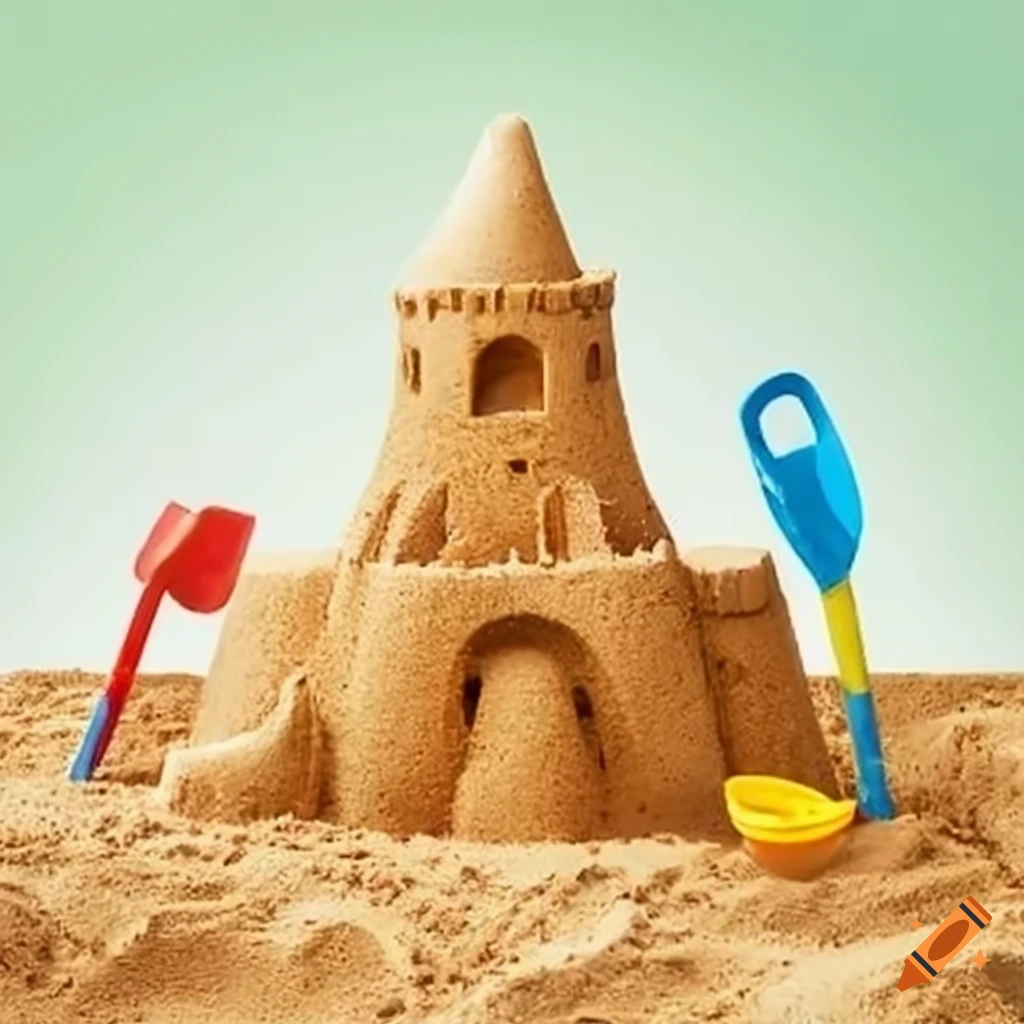 Sandcastle built with bucket and spade