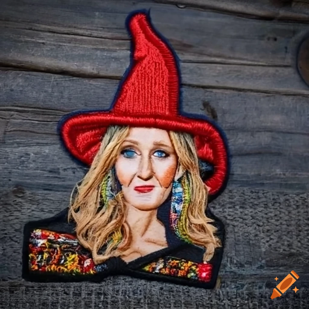 Embroidered patch portrait of jk rowling wearing witch's hat in ...