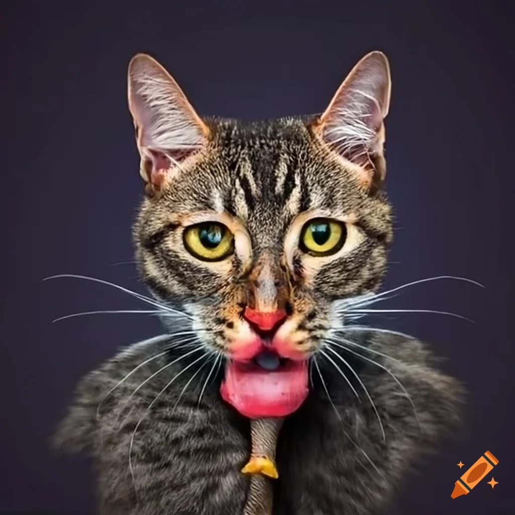 Cat holding a chicken leg in its mouth