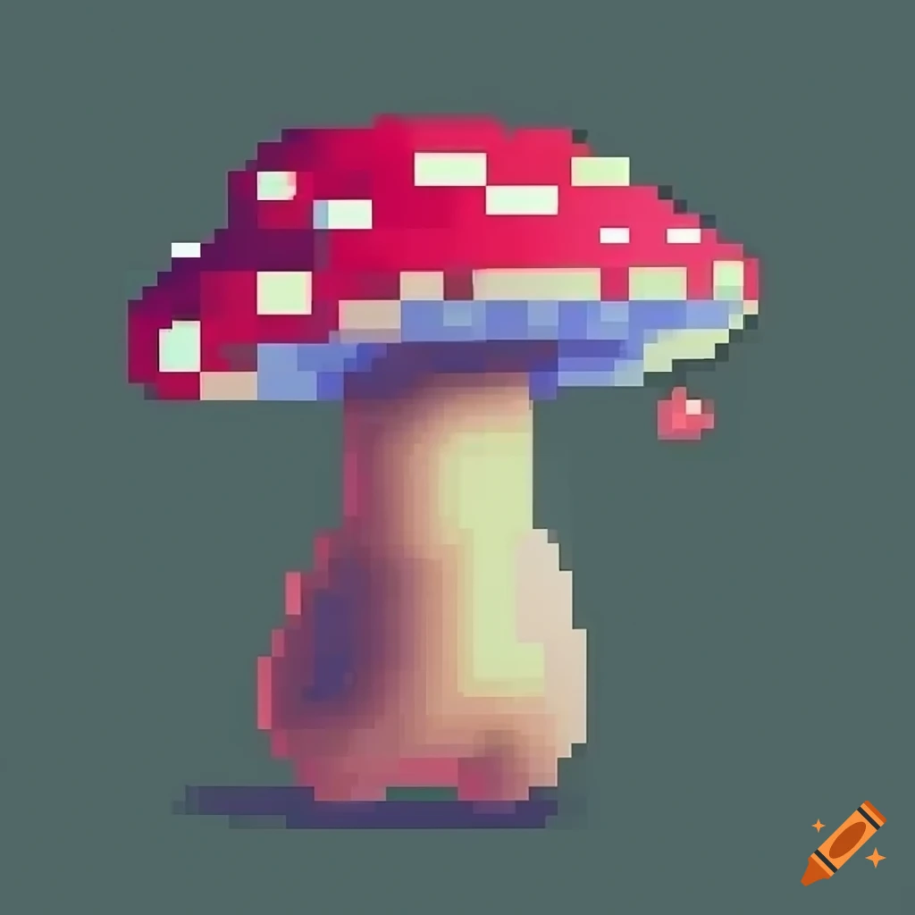 Pixel art of a dancing mushroom