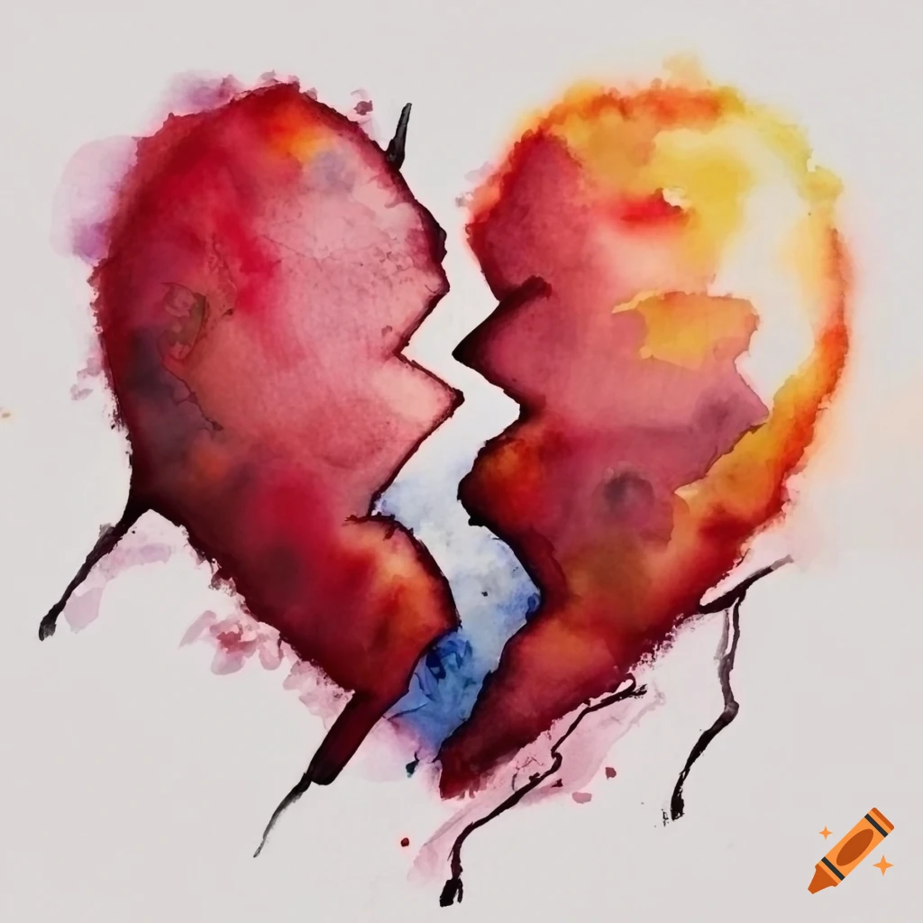 Watercolour broken heart painting on Craiyon