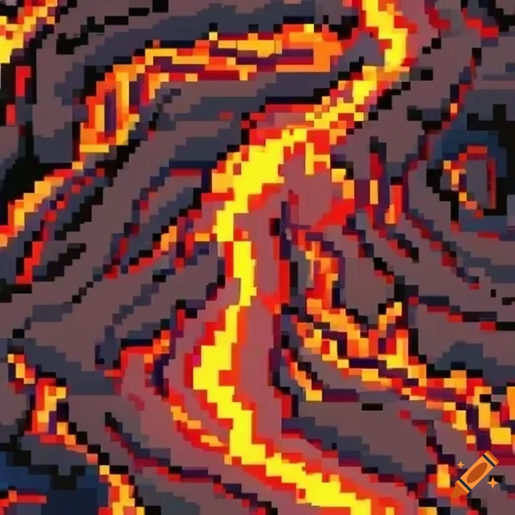 Pixel art lava flow seen from the side