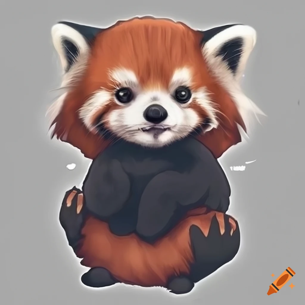 Realistic kawaii cute red panda