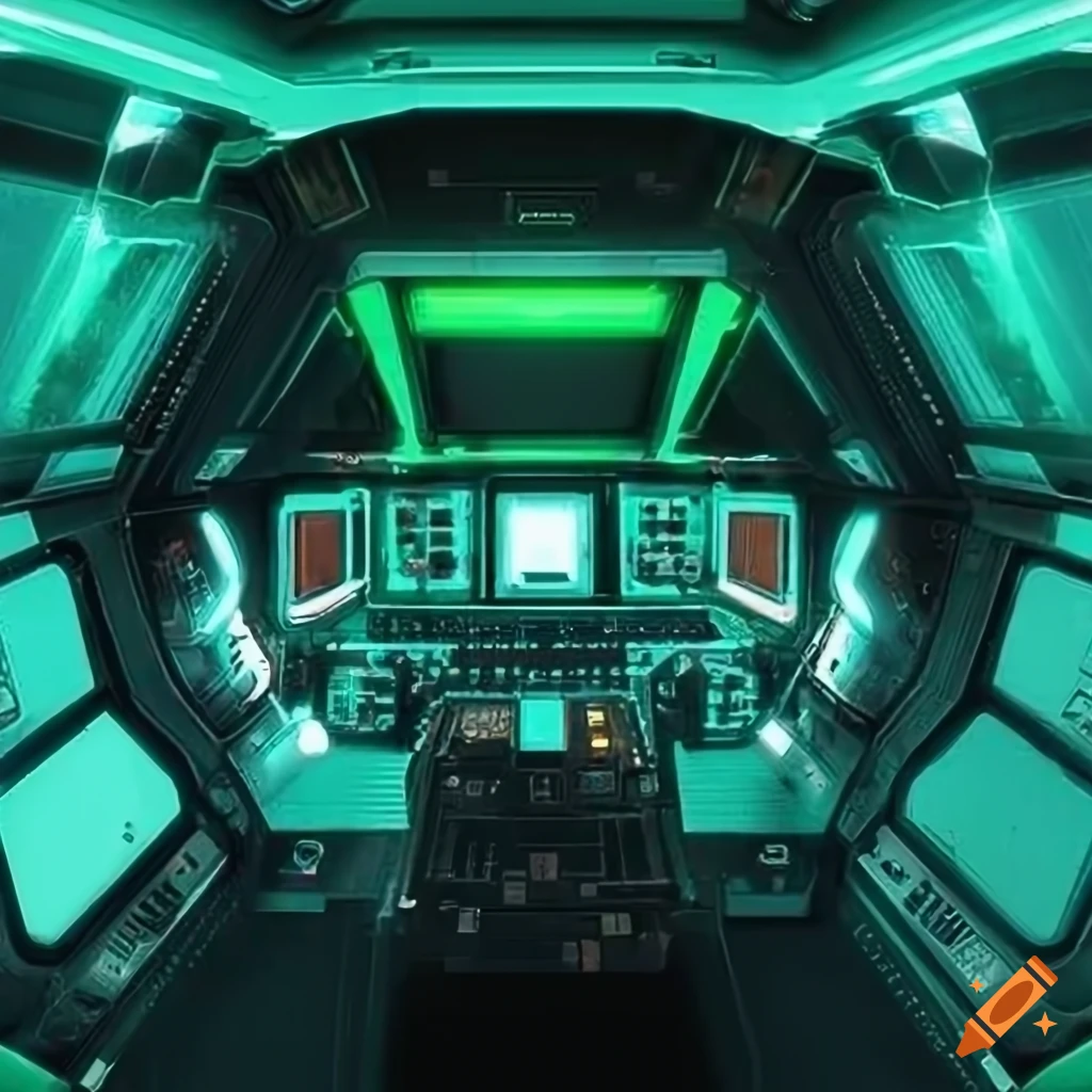 Hyperrealistic sci-fi spaceship cockpit with advanced control panels ...
