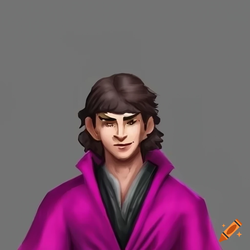 Cheerful and friendly male fantasy character in a magenta robe on Craiyon