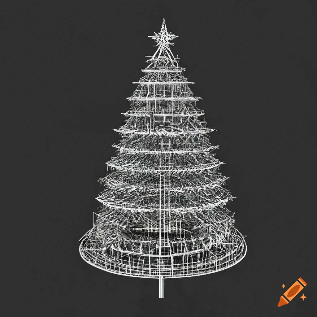 Intricate blueprint for constructing a christmas tree