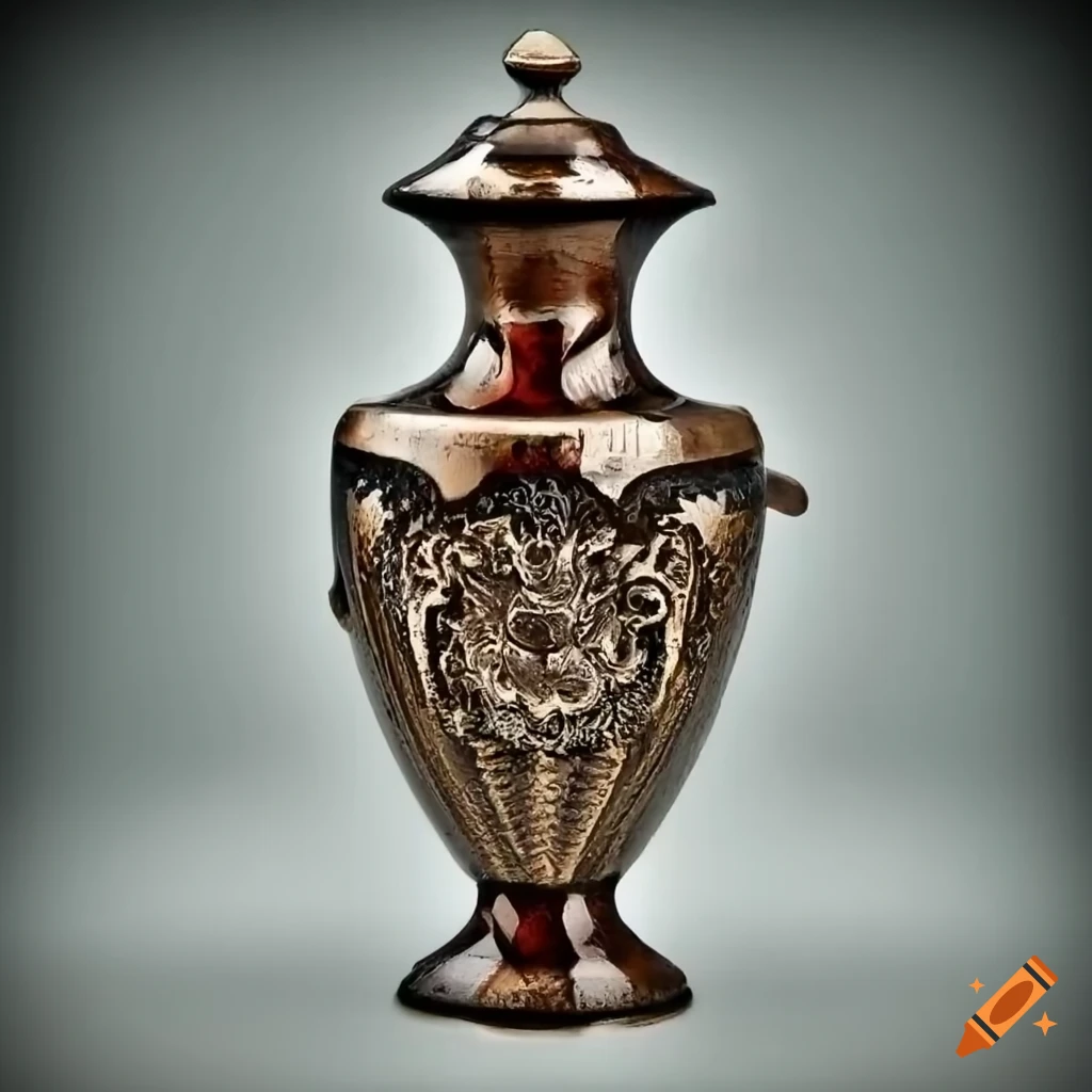 Unique urn with intricate design and stylishly crafted cracks on Craiyon