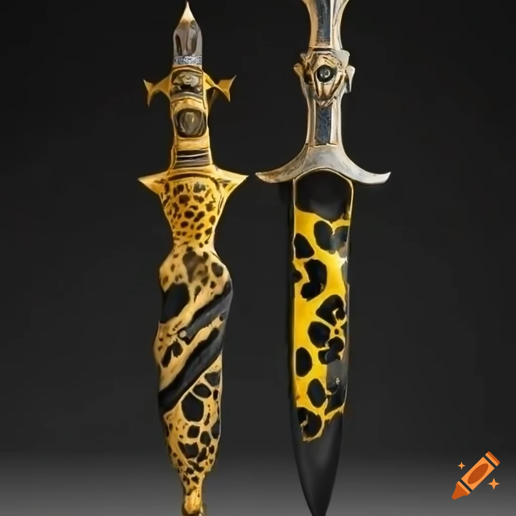 Jaguar-inspired oriental daggers with black and yellow colors on Craiyon
