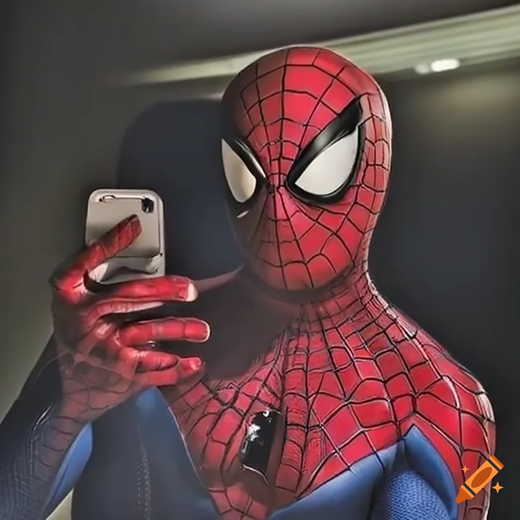 Spiderman taking a mirror selfie
