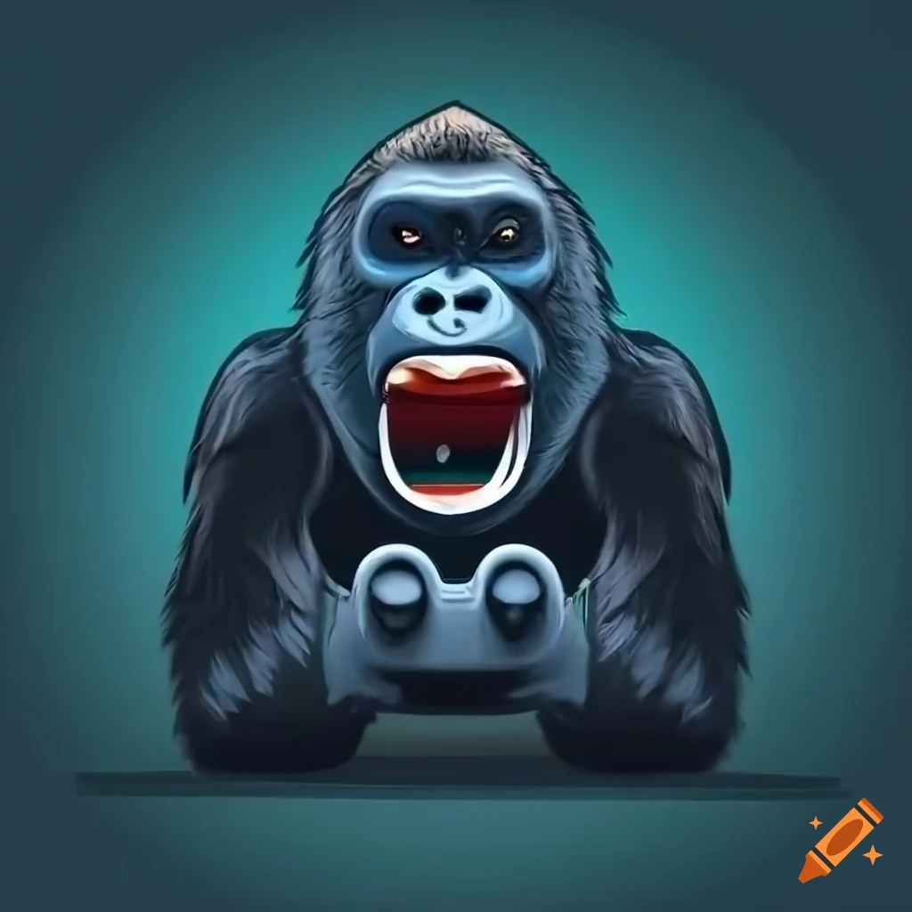 Gorilla playing pc games in peaceful night light on Craiyon