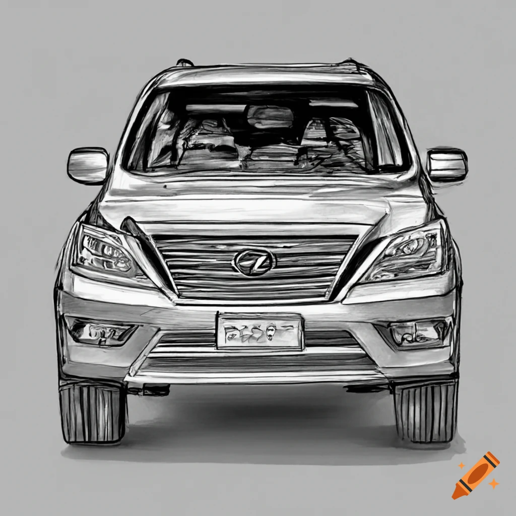 Lexus gx 470 black and white pencil drawing from the side