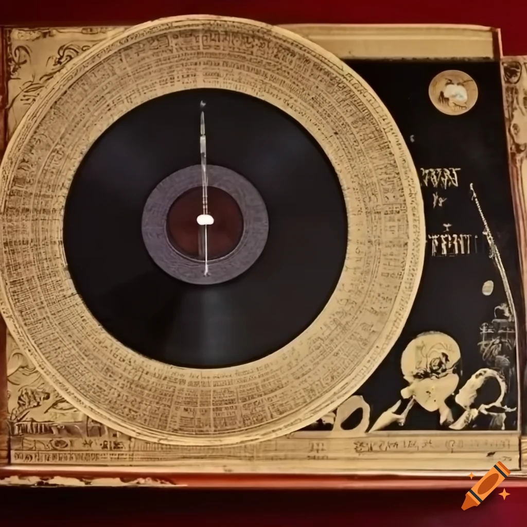 Vintage vinyl record with music notes on a book