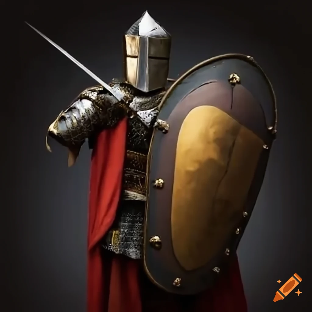 Brave knight waving sword and shield with cheering crowd