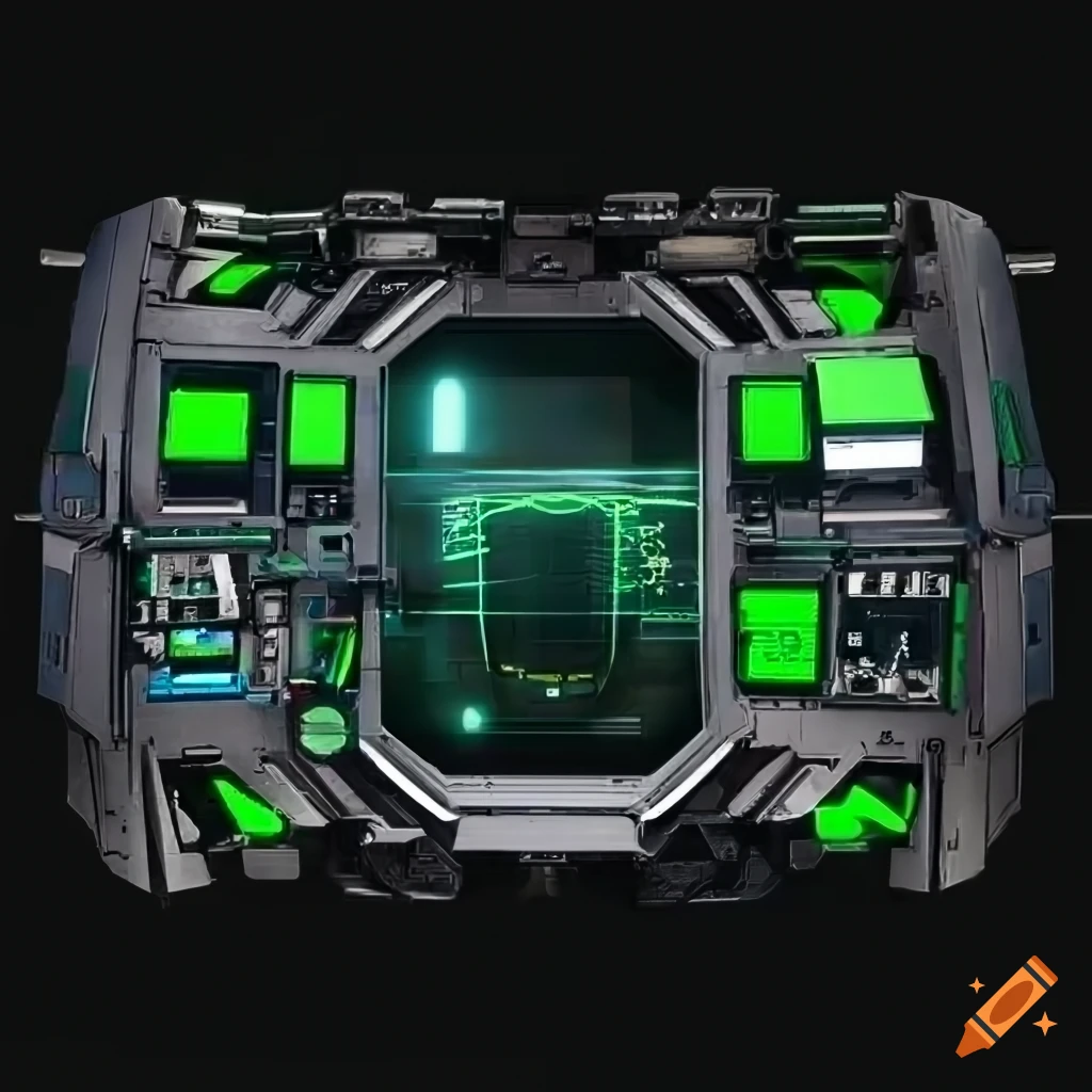 Realistic sci-fi spaceship cockpit with advanced control panels and ...