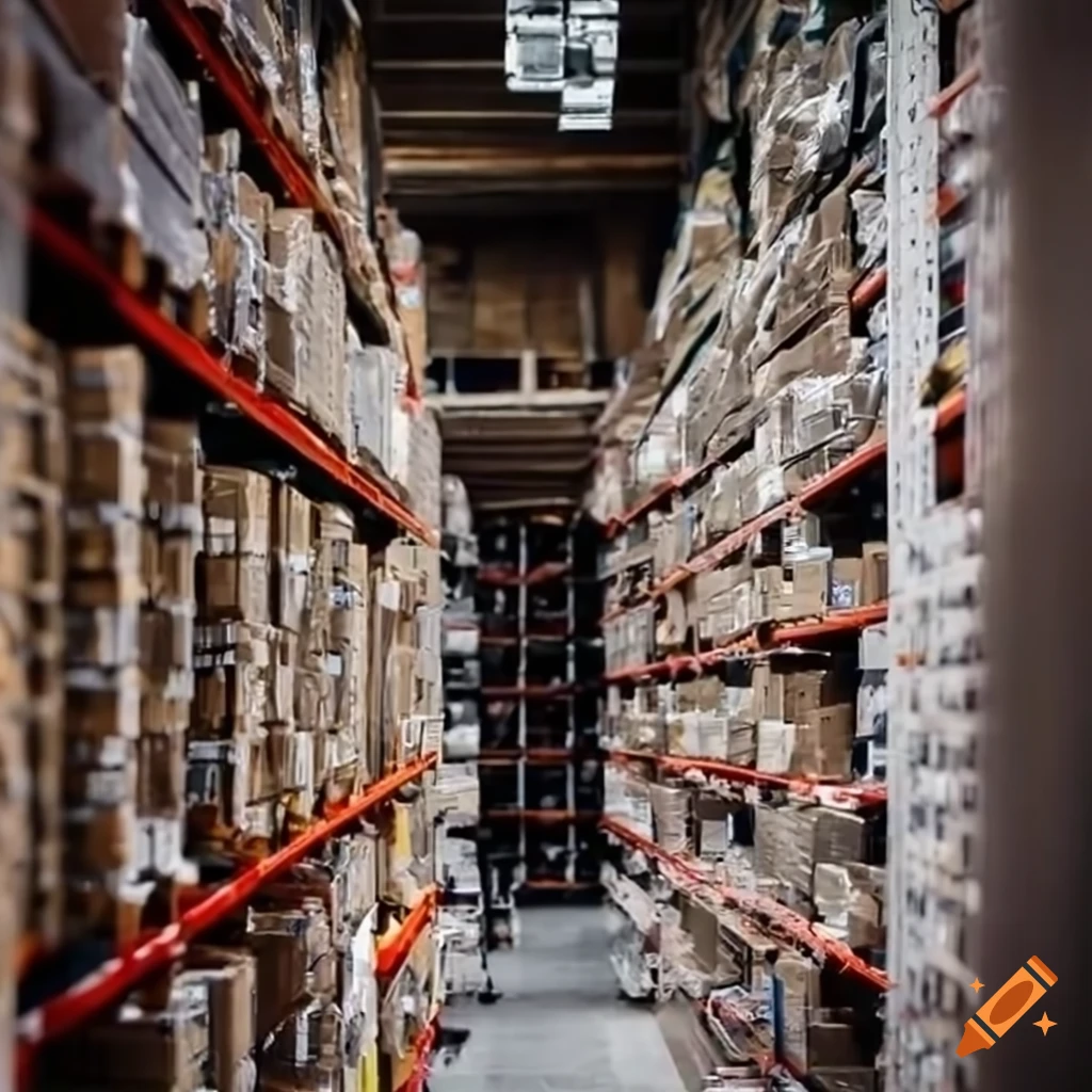 Neatly organized warehouse shelf with full crates ready for delivery
