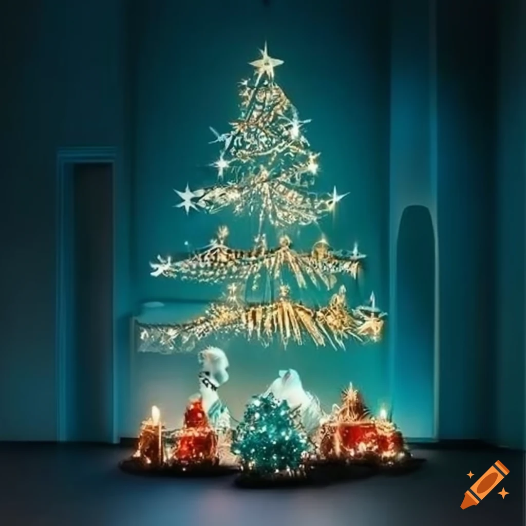 Surreal Christmas tree and contemporary art style decorations with ...