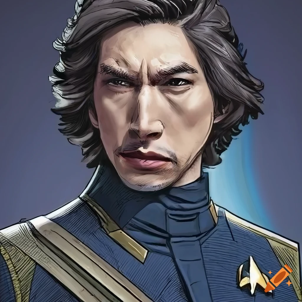 Adam driver as brave captain in a comic book style art