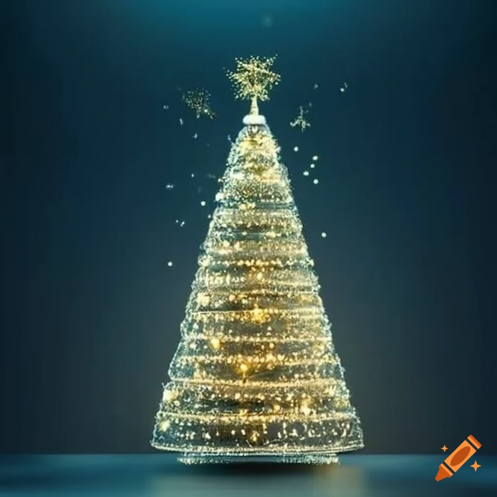 Modern and sleek christmas tree with twinkling lights and gold ornaments