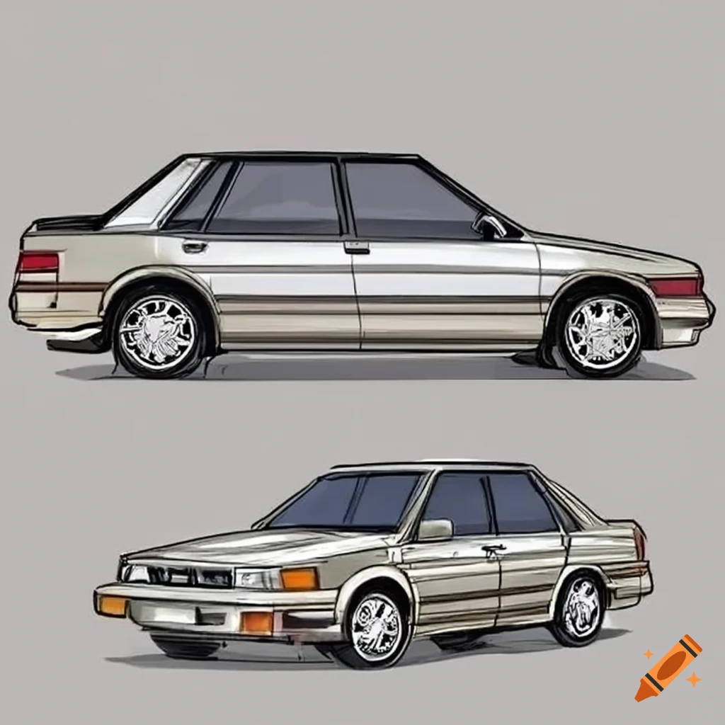 Drawing of 1988 Toyota Camry with imaginative automotive character ...