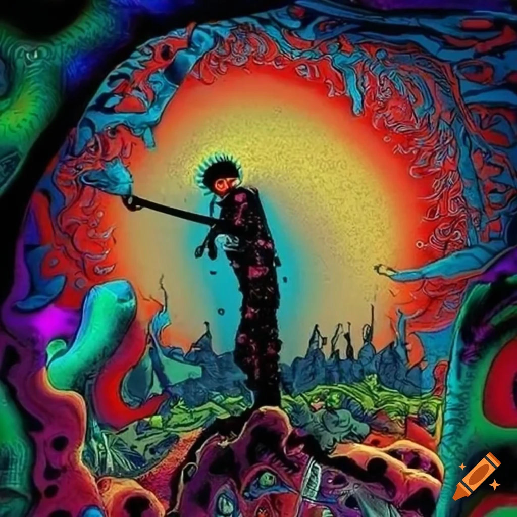 Trippy album cover with war and palestinian motifs on Craiyon
