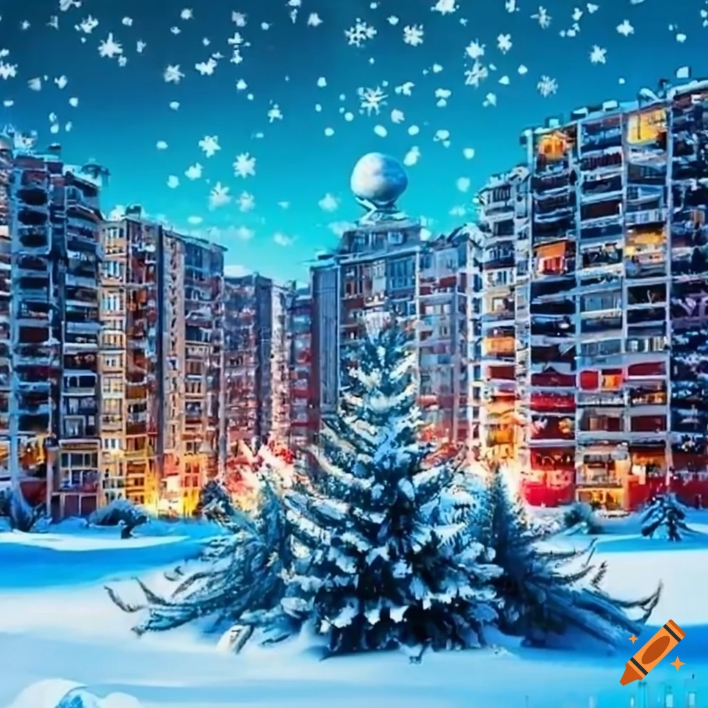 Polish christmas landscape with huge blocks of flats