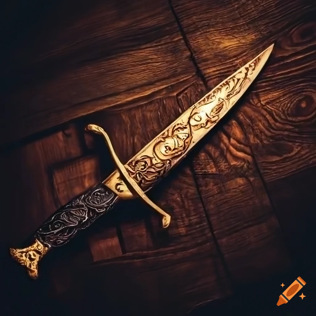 Victorian London night scene with a dagger on a wooden table on Craiyon