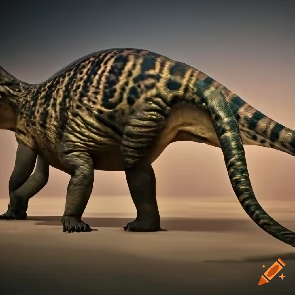 Hefty iguanodon dinosaur with intricate motley color pattern in british ...