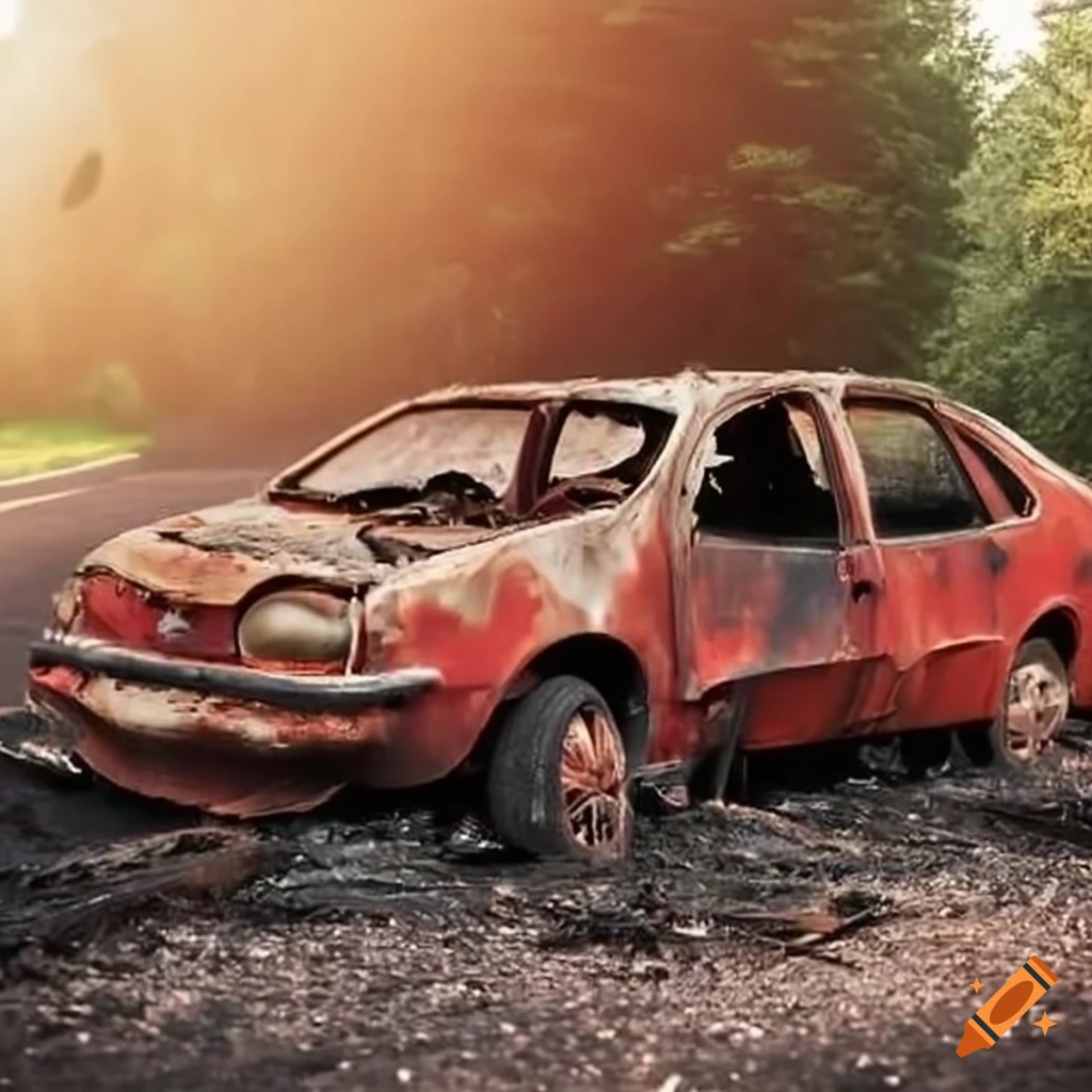 Burnt red cavalier car on a rural road on Craiyon