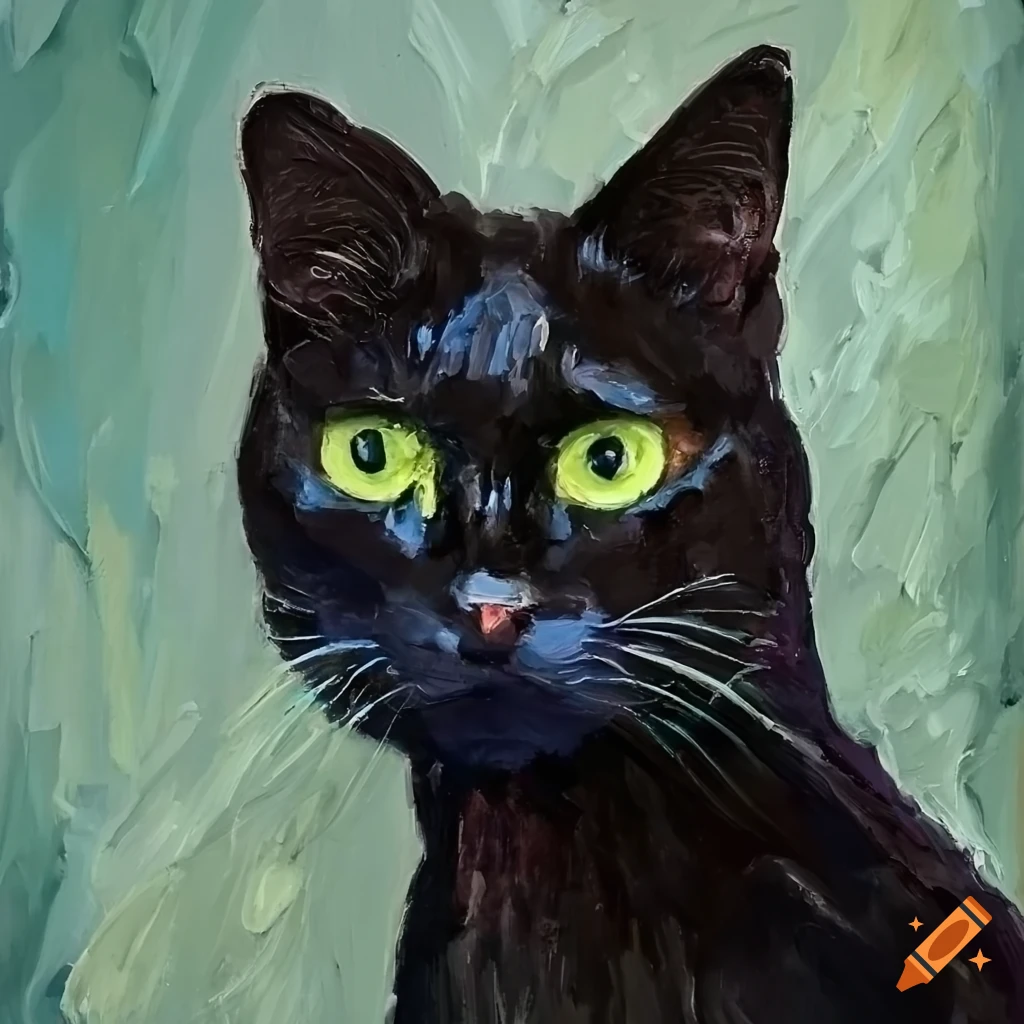 Impasto portrait of a black cat in neutral and muted colors on Craiyon