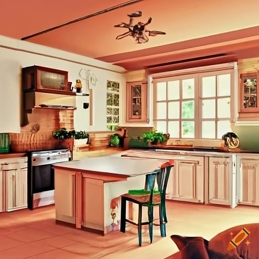 Single family 70's home kitchen with island, sliding door, and pantry ...