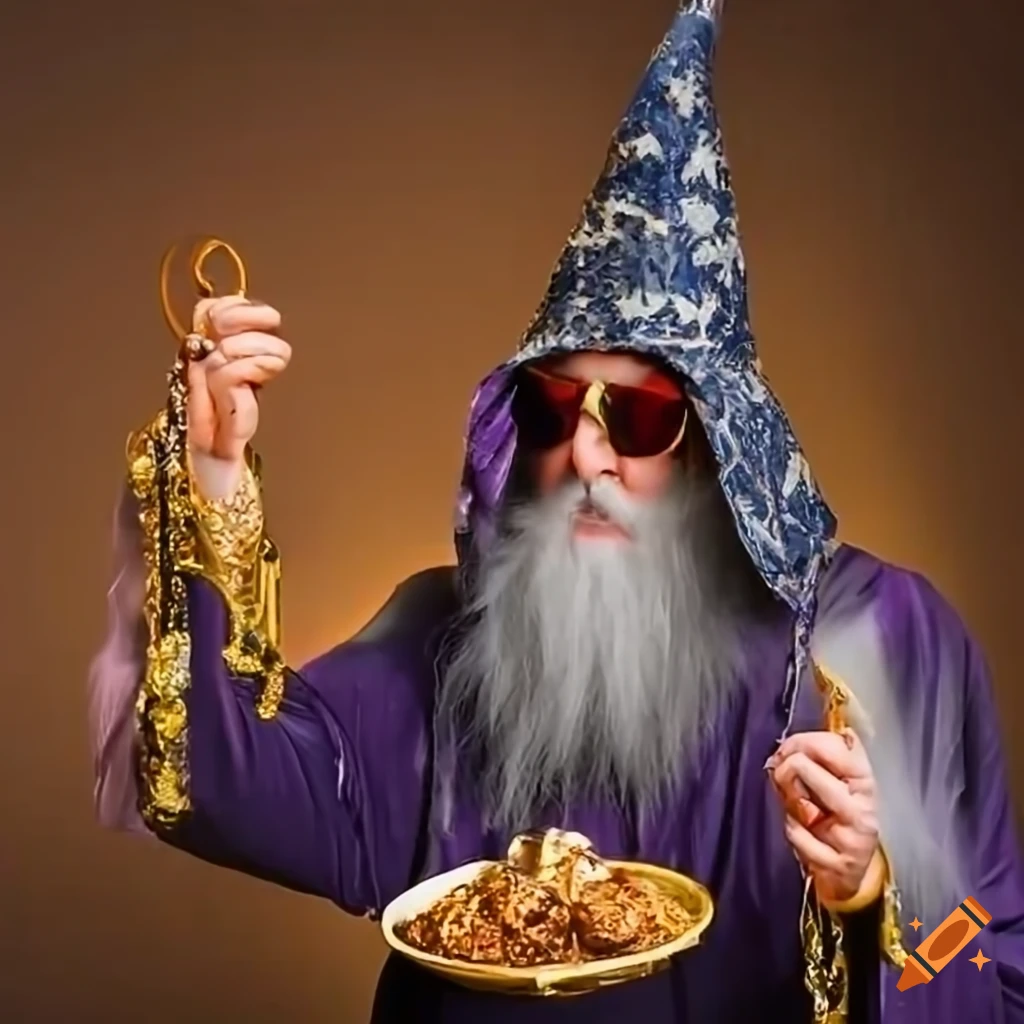 Stylish wizard in front of fried chicken restaurant