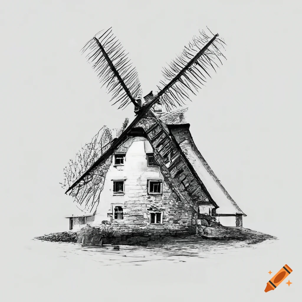 Elegant black and white vintage mill with classic charm on Craiyon