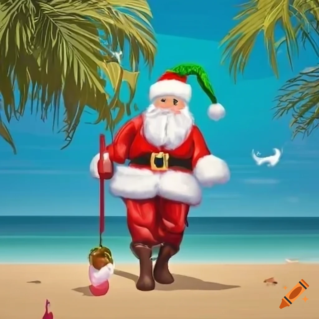 Christmas Party At The Beach With Santa Reindeer And Jesus Merge On