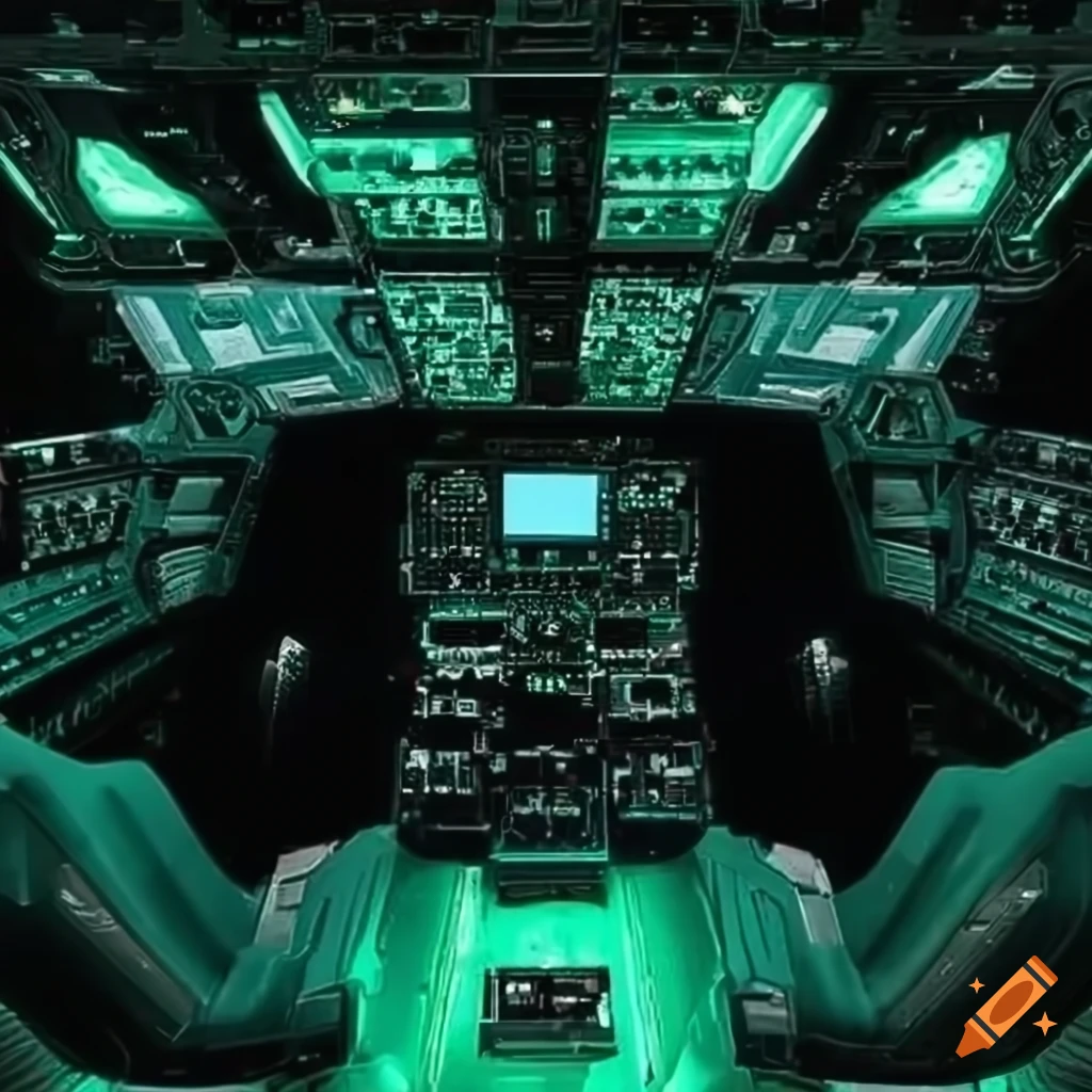 Hyperrealistic sci-fi spaceship cockpit with advanced control panels ...