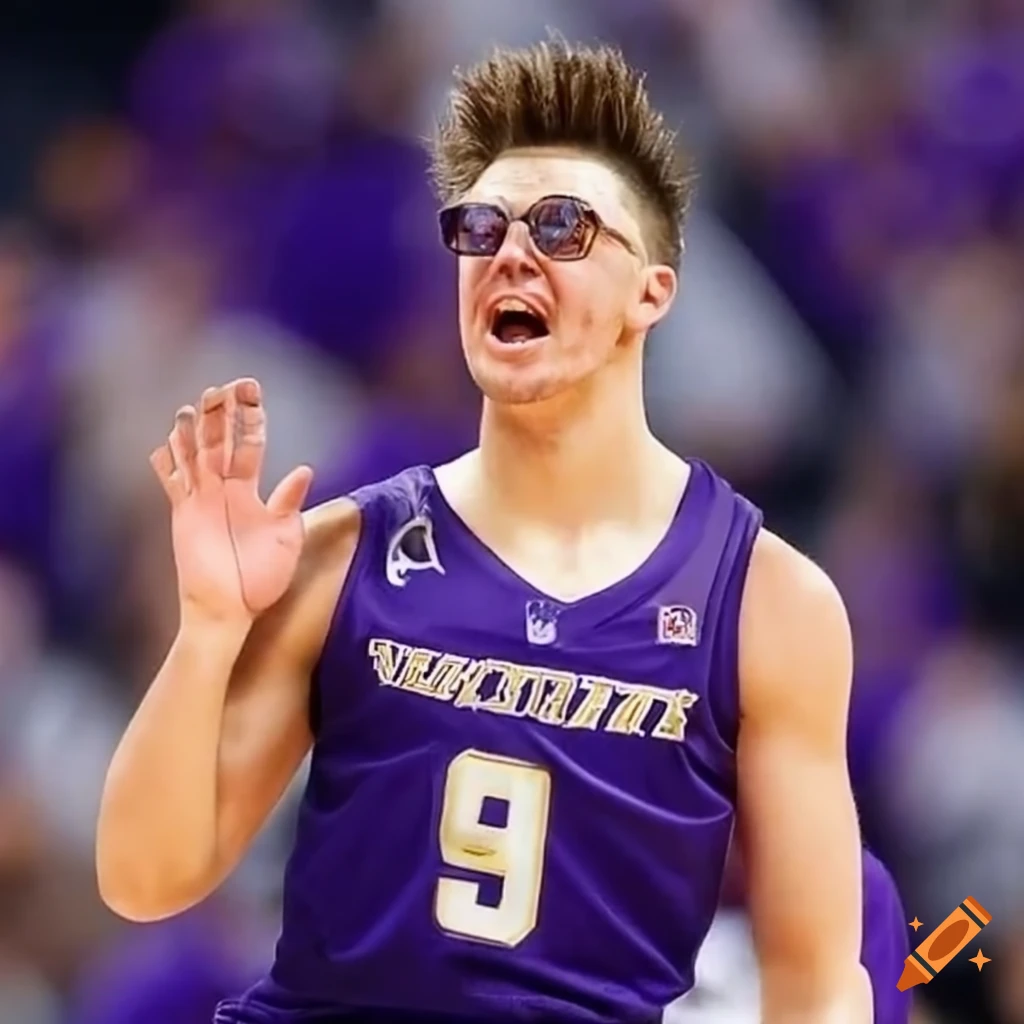 Caucasian basketball player slam dunking for washington huskies team on ...