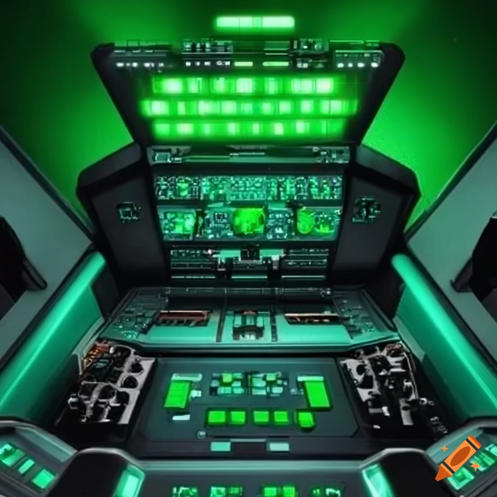 Realistic sci-fi spaceship cockpit with advanced control panels and ...