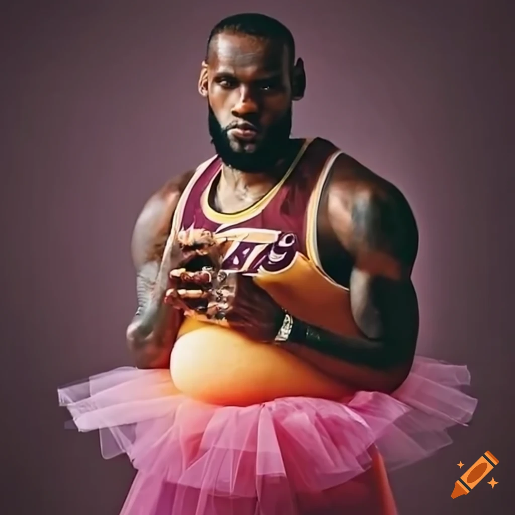 Lebron james enjoying food and drink in a humorous outfit on Craiyon