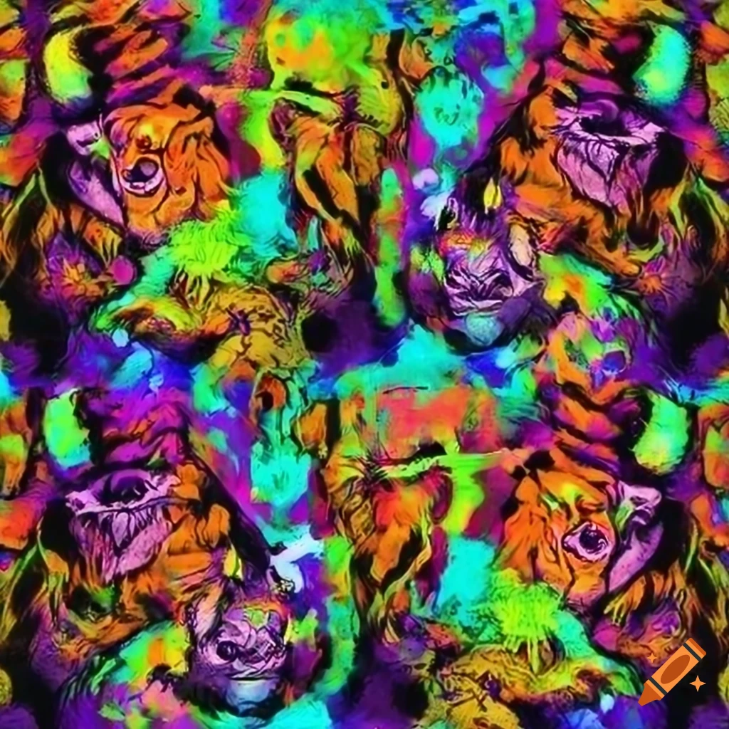 Graffiti style repeat tiger head pattern with vibrant colors on Craiyon