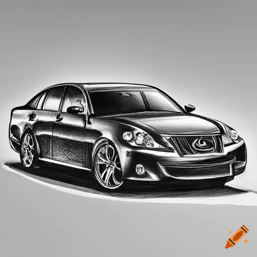 Pencil drawing of a lexus gs 300 2007 in black and white from the side ...