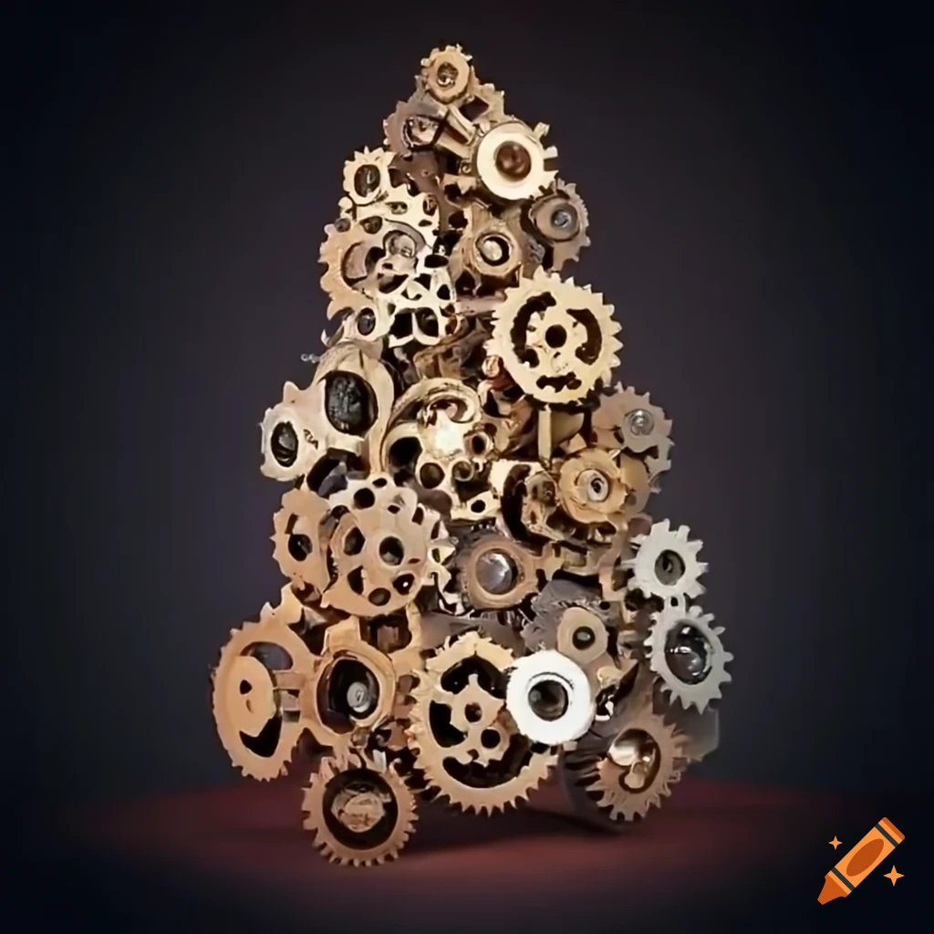 Christmas tree made of gears and mechanical parts