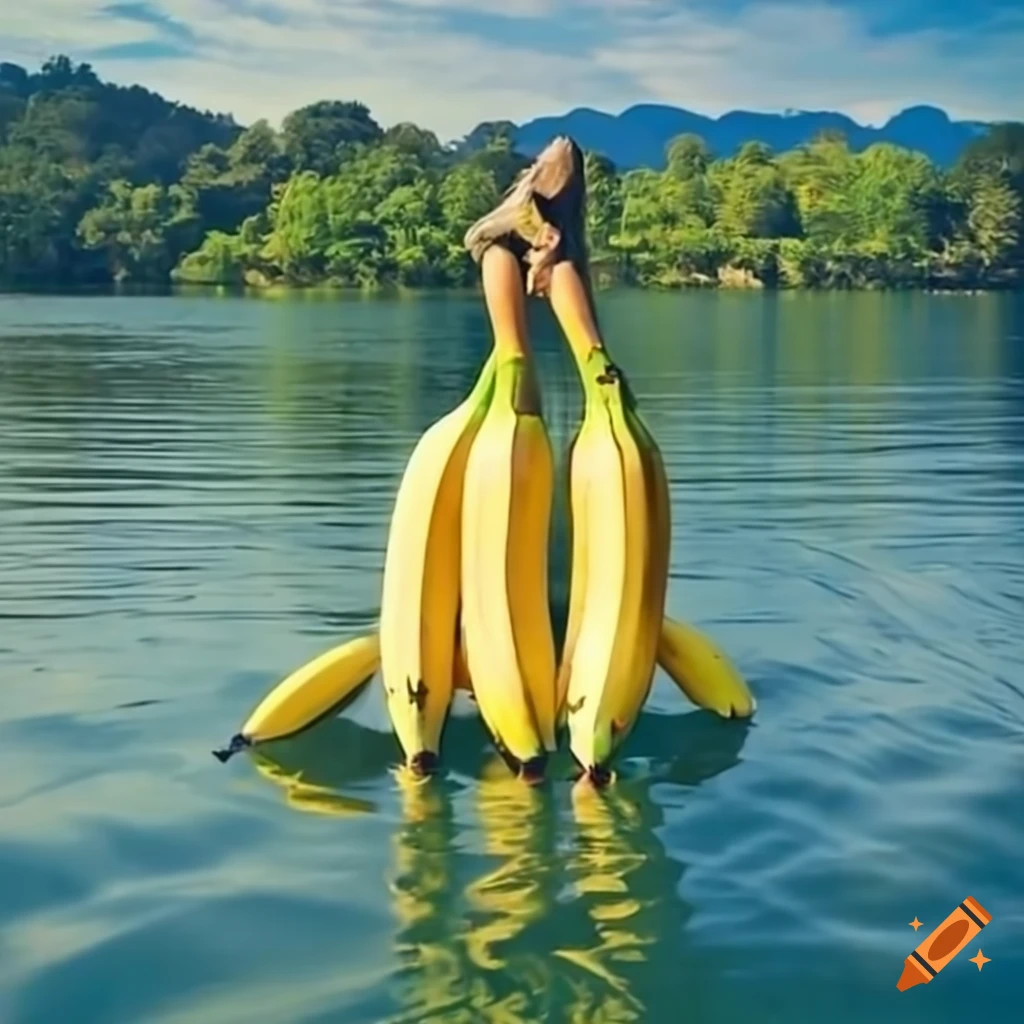 Giant bananas floating in a lake on Craiyon